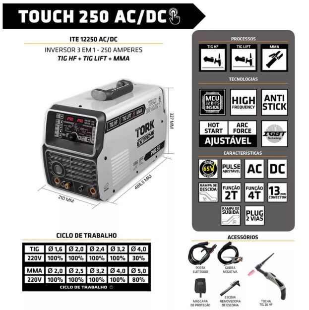 Inversor Tork 250 Amperes (Tig/eletrodo) ACDC Pulsado 220v - MakSantos ...